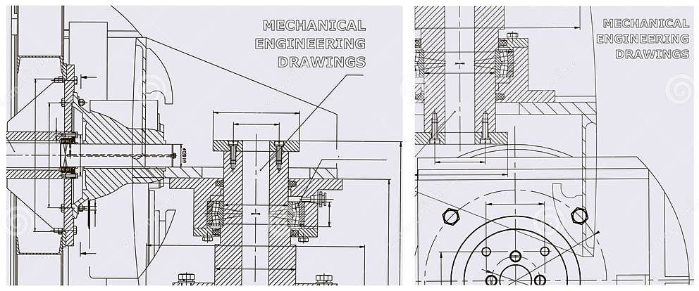 Blueprint Illustration Set. Engine Line Drawing Stock Vector ...