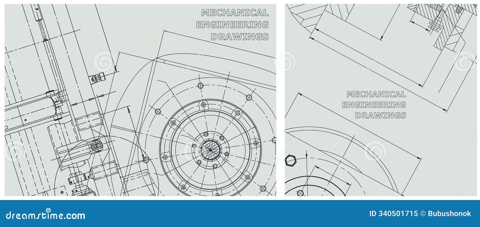 Blueprint Illustration Set. Engine Line Drawing Stock Vector ...