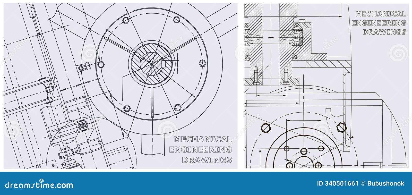 Blueprint Illustration Set. Engine Line Drawing Stock Vector ...