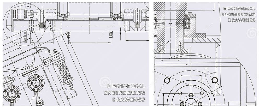 Blueprint Illustration Set. Engine Line Drawing Stock Illustration ...