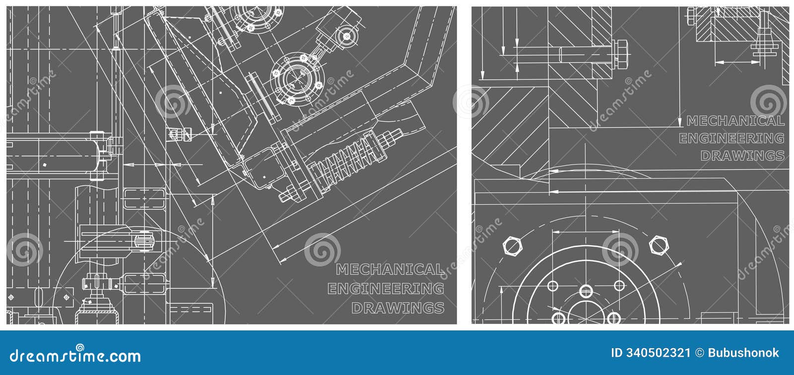 Blueprint Illustration Set. Engine Line Drawing Stock Vector ...