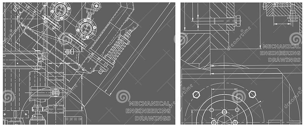 Blueprint Illustration Set. Engine Line Drawing Stock Vector ...