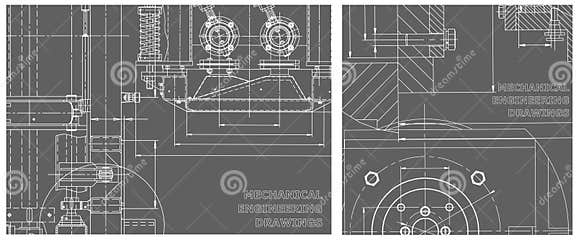Blueprint Illustration Set. Engine Line Drawing Stock Vector ...