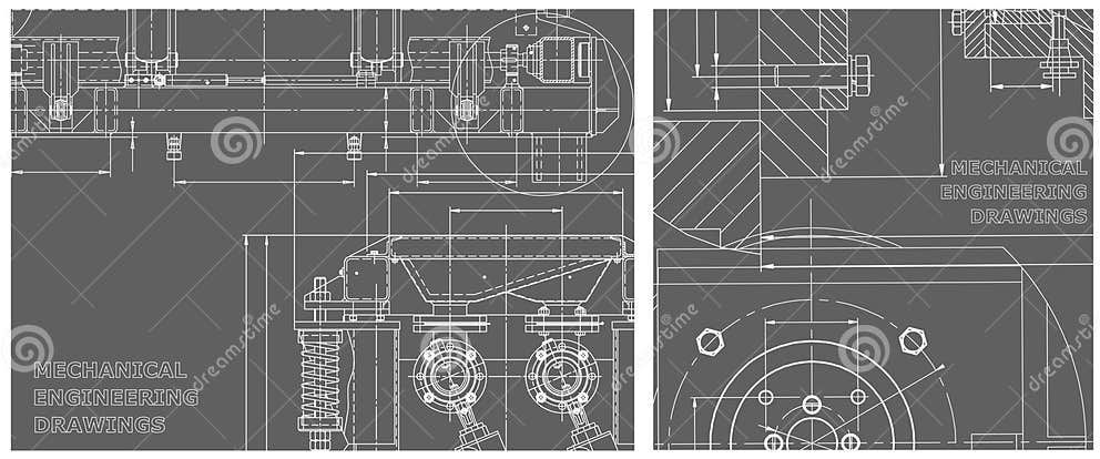Blueprint Illustration Set. Engine Line Drawing Stock Vector ...