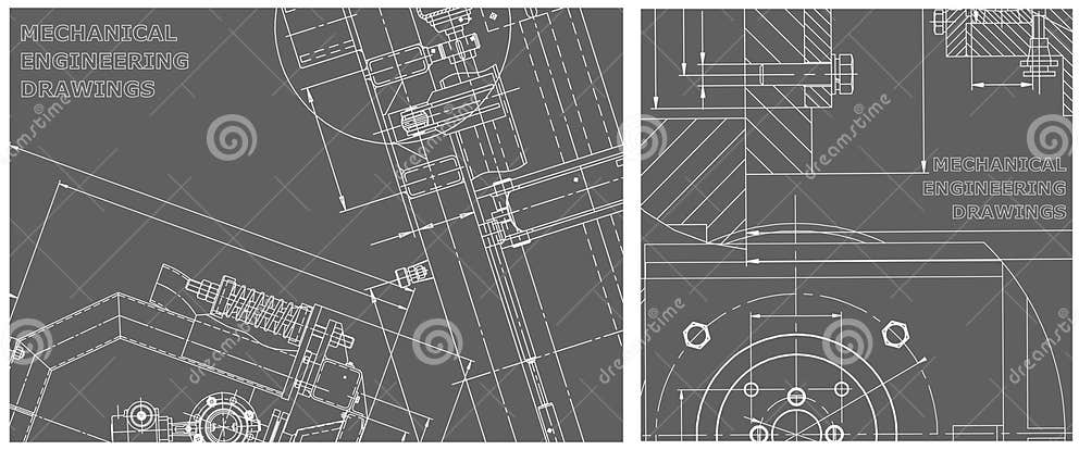 Blueprint Illustration Set. Engine Line Drawing Stock Vector ...