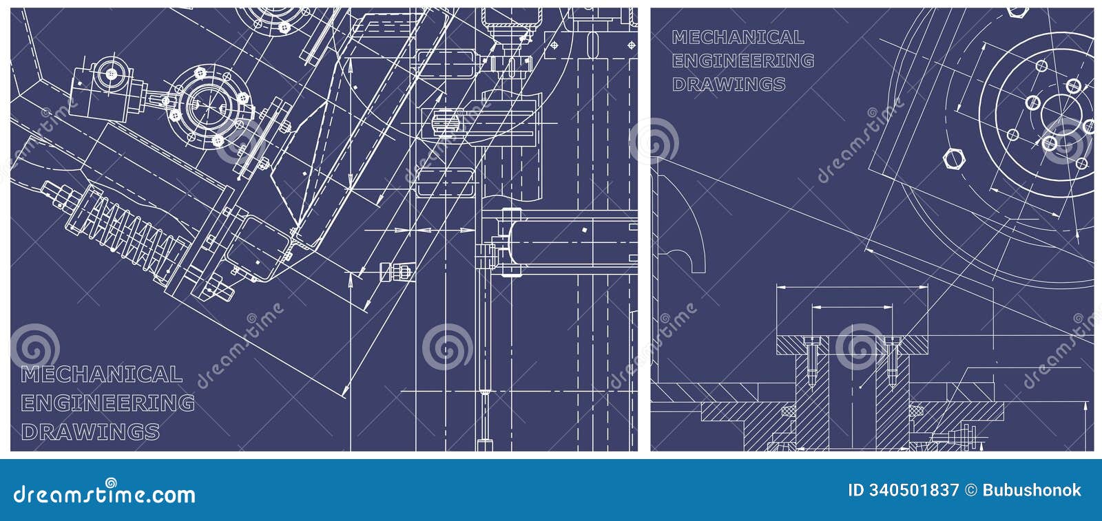 Blueprint Illustration Set. Engine Line Drawing Stock Vector ...