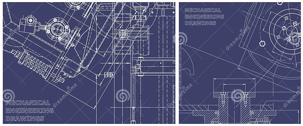 Blueprint Illustration Set. Engine Line Drawing Stock Vector ...