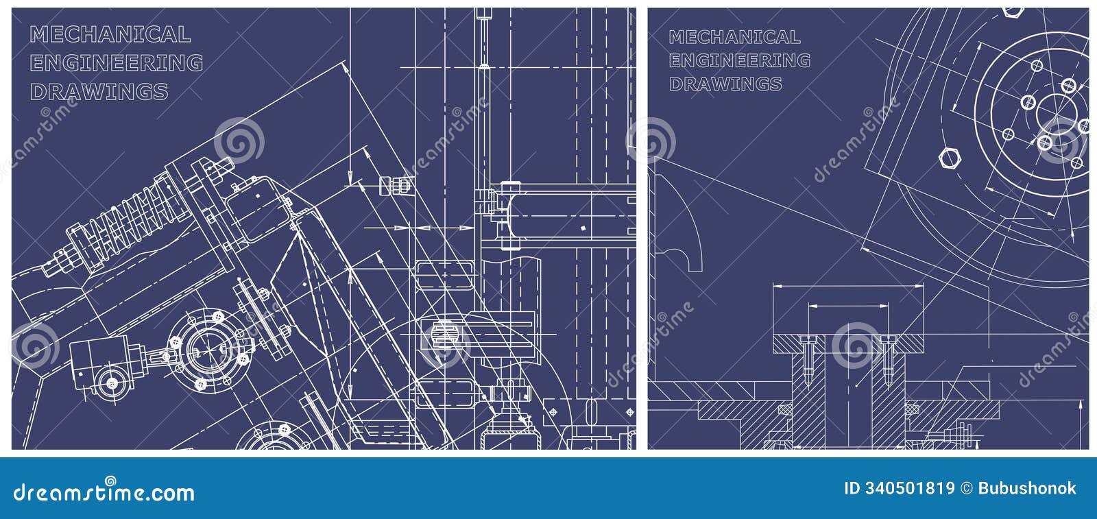 Blueprint Illustration Set. Engine Line Drawing Stock Vector ...