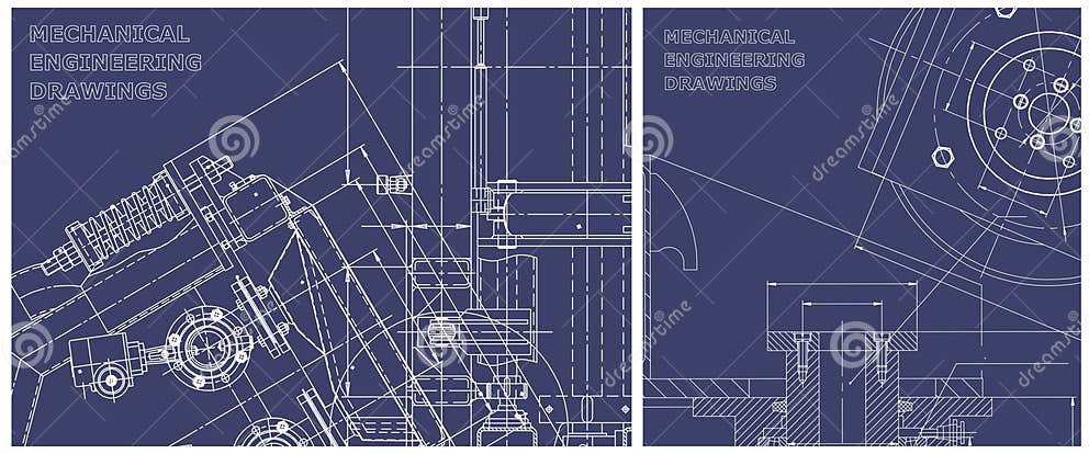 Blueprint Illustration Set. Engine Line Drawing Stock Vector ...