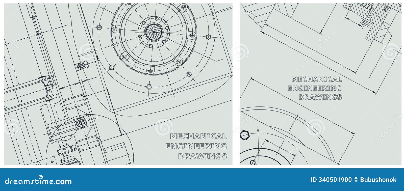 Blueprint Illustration Set. Engine Line Drawing Stock Vector ...
