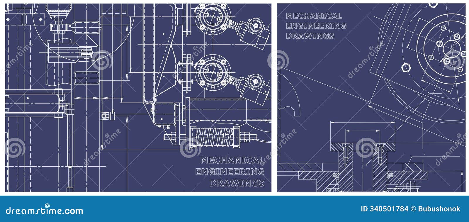 Blueprint Illustration Set. Engine Line Drawing Stock Vector ...