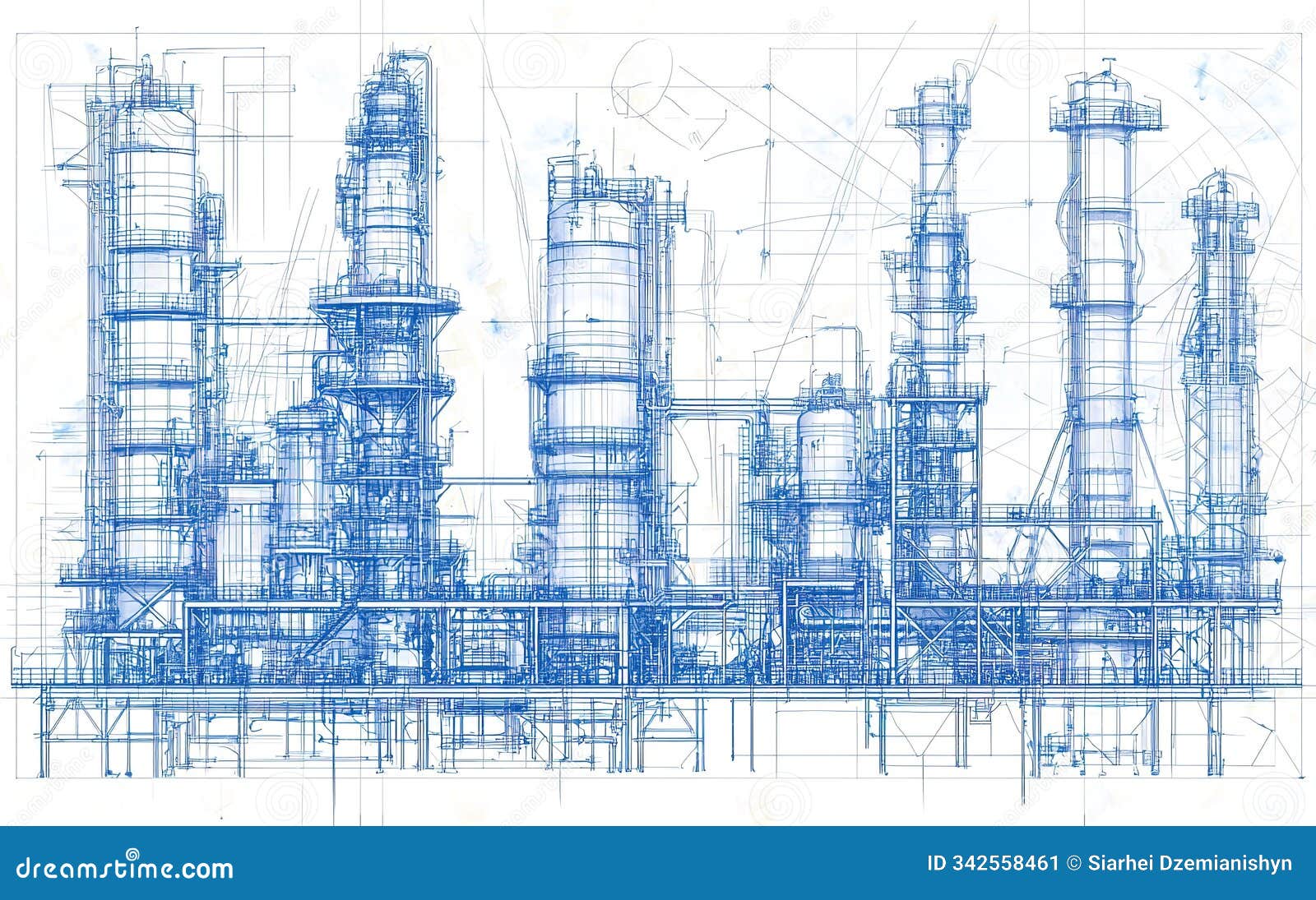 Blueprint of an Industrial Facility Featuring Tall Structures and ...