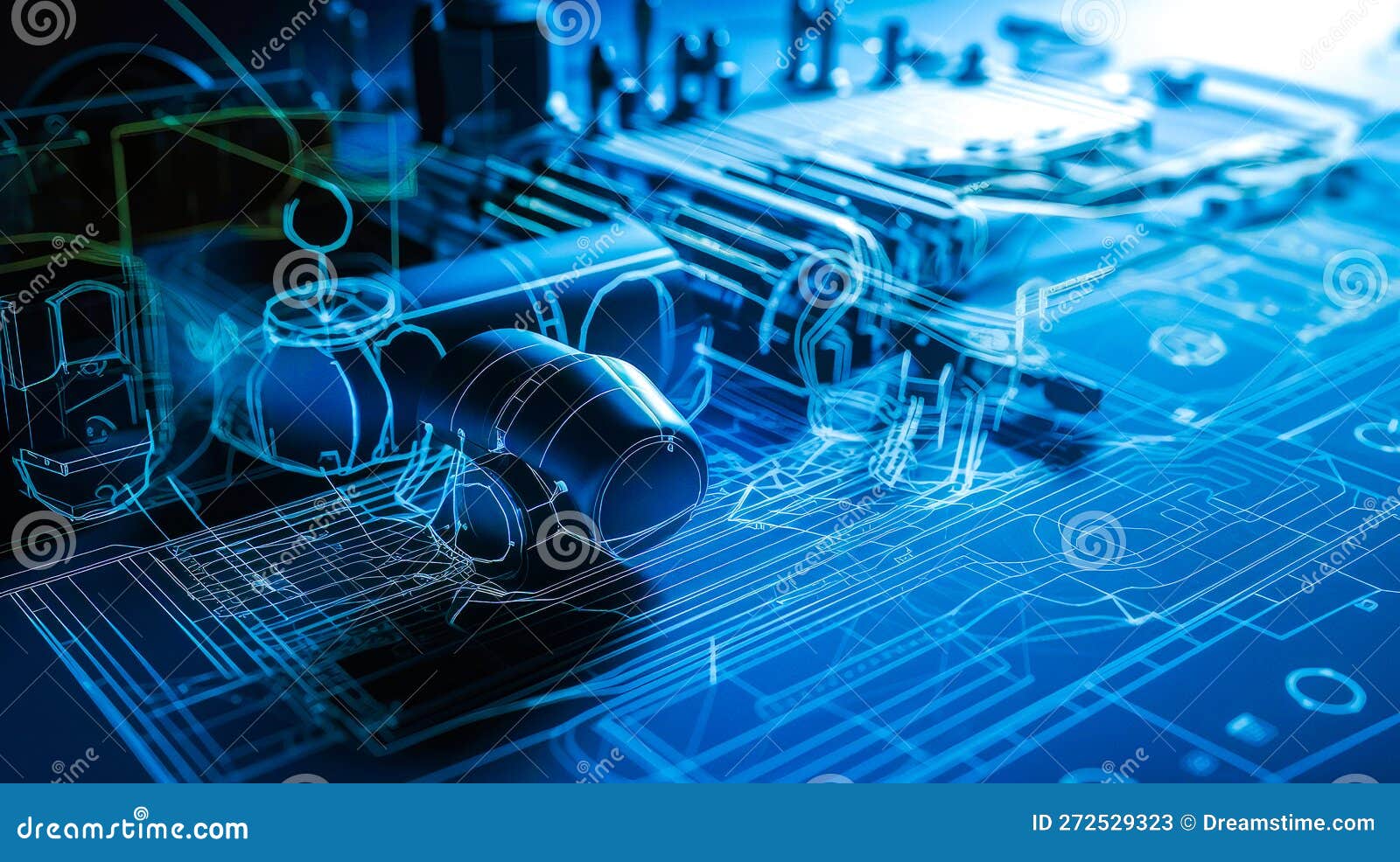 Blueprint of an Industrial Machine on Blue Background. Generative AI ...