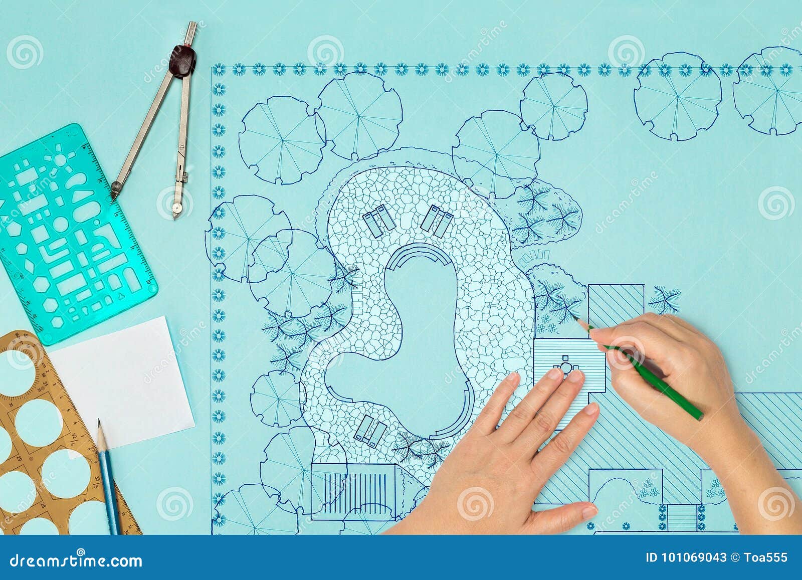 Blueprint Landscape Architect Design Backyard Plan Stock Image - Image ...