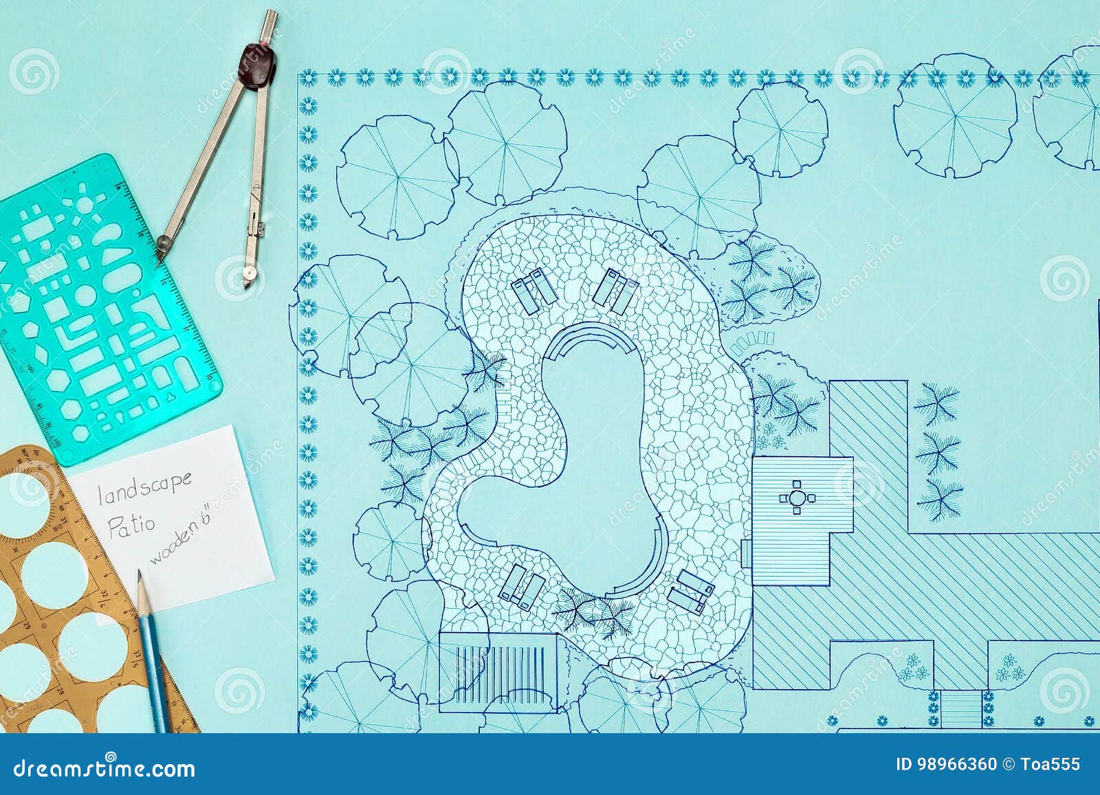 Blueprint Landscape Architect Design Backyard Plan Stock Photo - Image ...