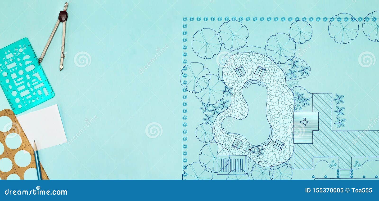 Blueprint Landscape Architect Design Backyard Plan Stock Image - Image ...