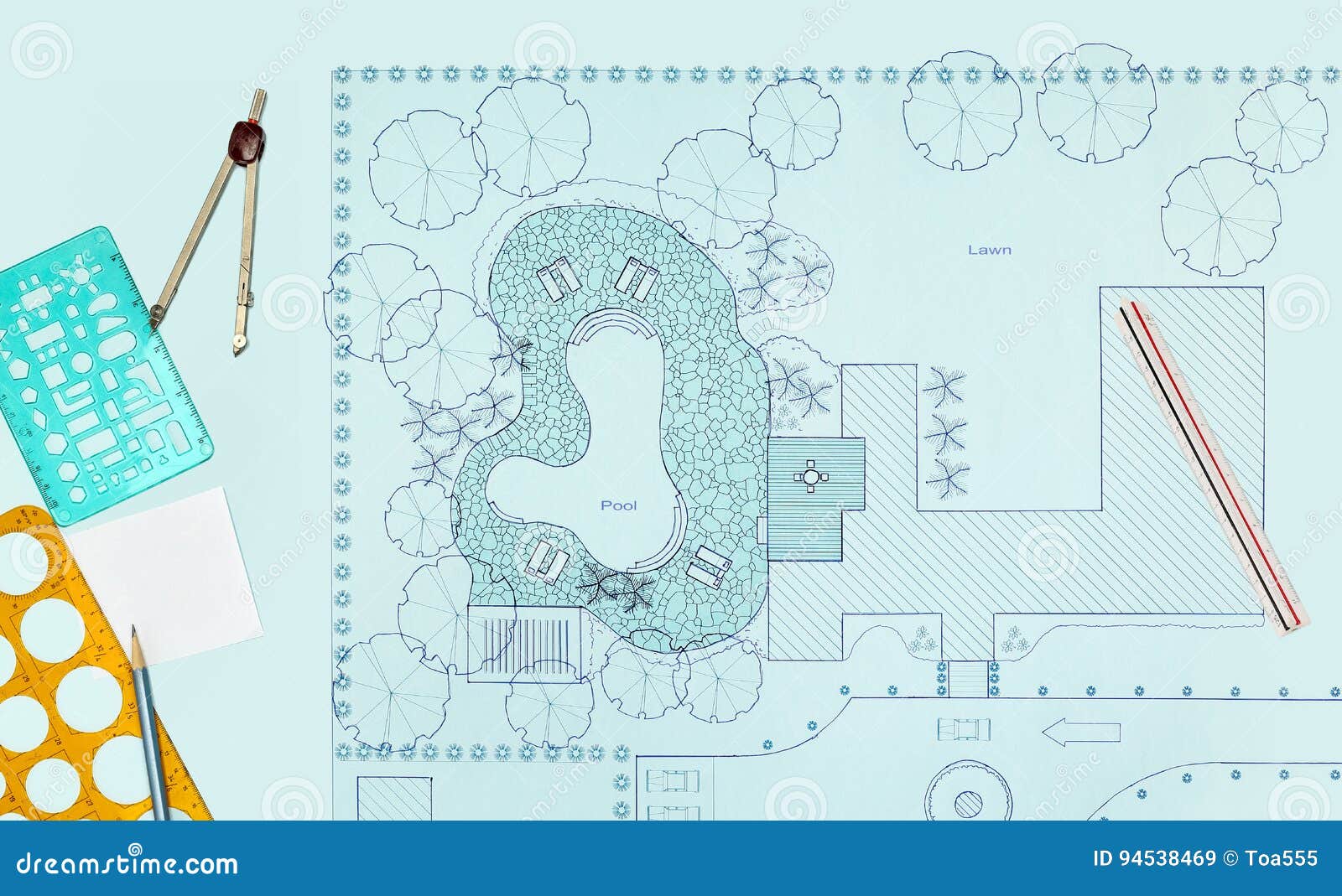 Blueprint Landscape Architect Design Backyard Plan Stock Image - Image ...