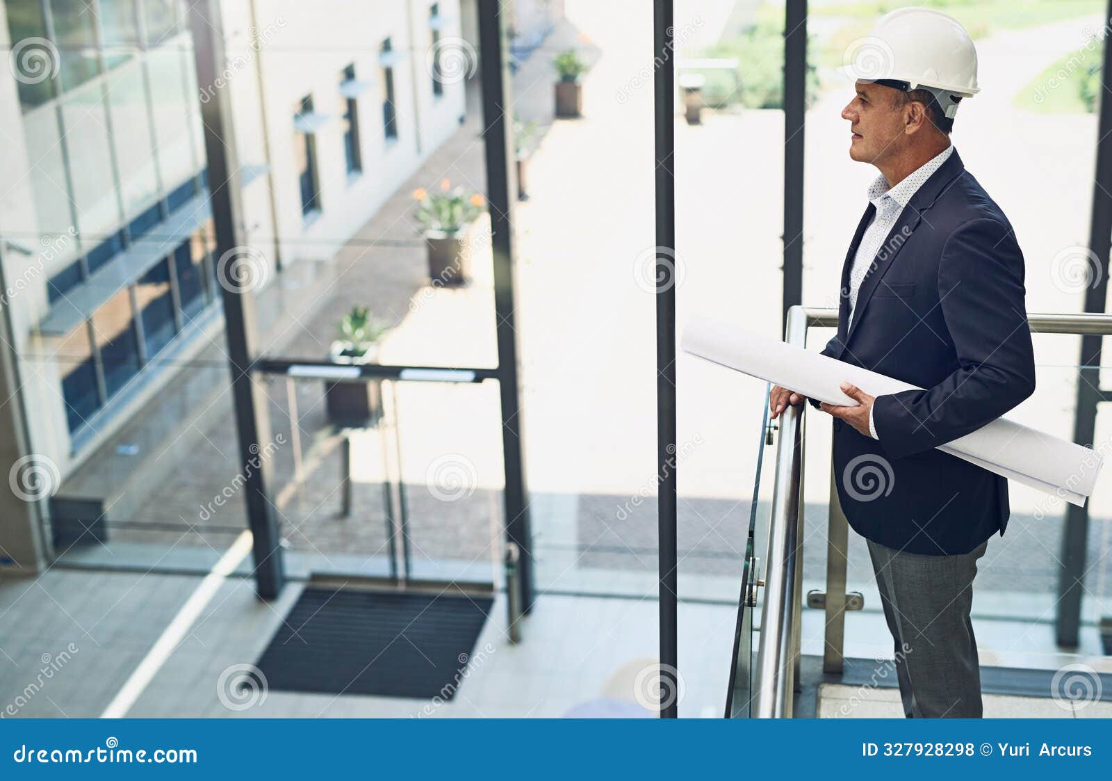 Blueprint, Man and Engineer Thinking at Construction Site for Office ...