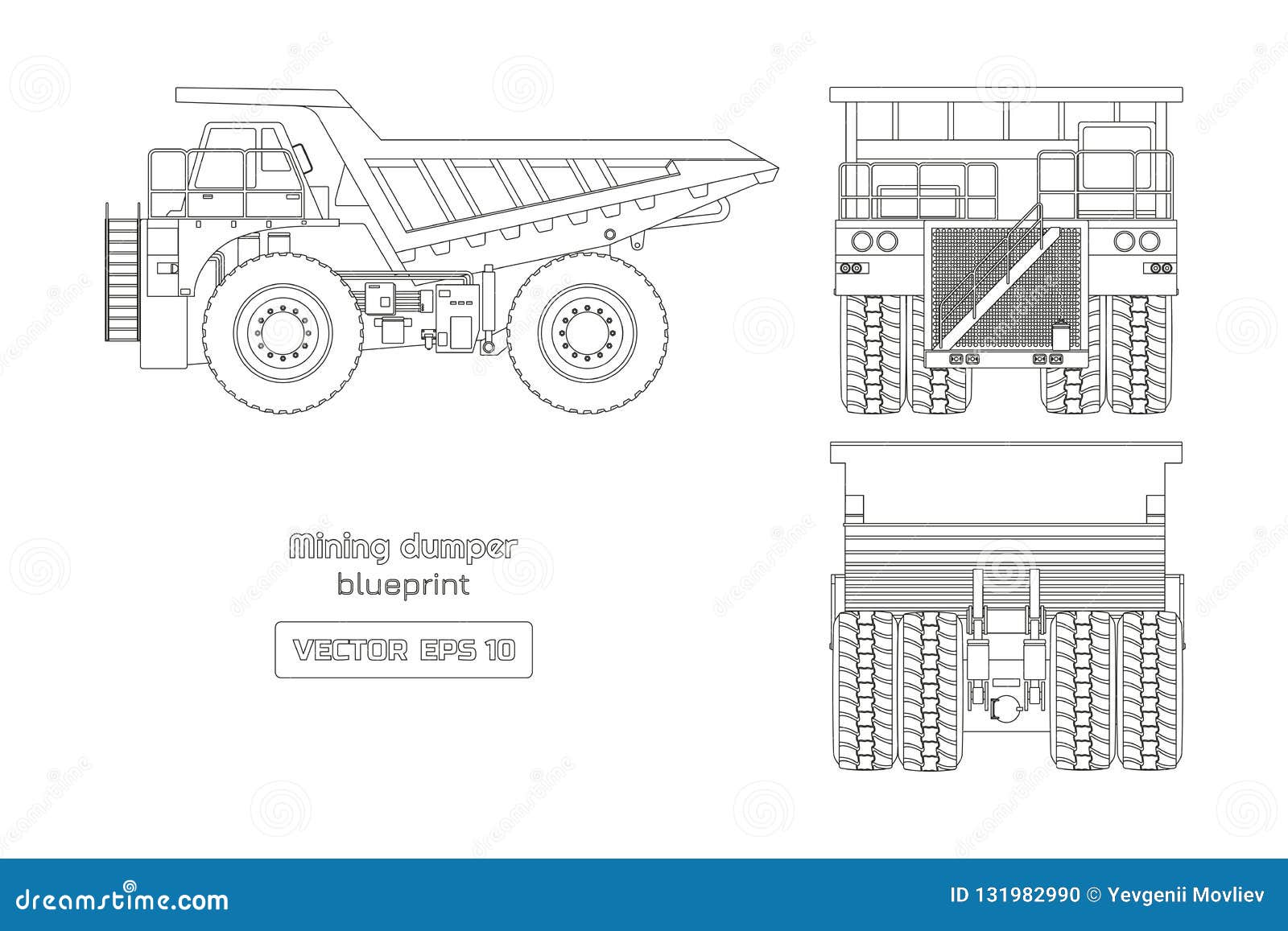 Blueprint of Mining Dumper on White Background. Side, Back and Front ...