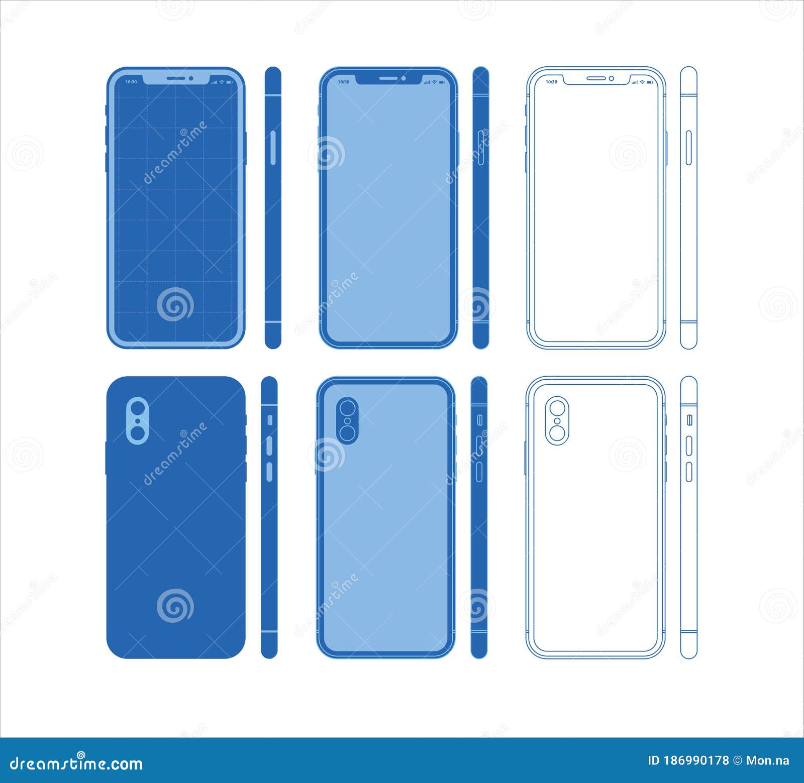 Blueprint Mobile Phone Wireframe App Template Blue Stock Vector ...