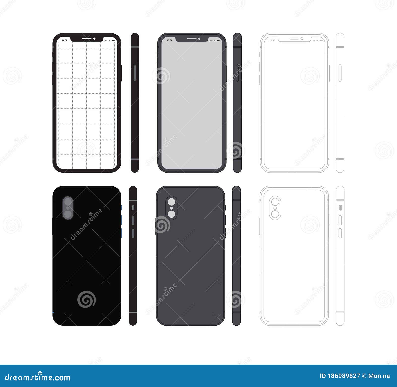 Blueprint Mobile Phone Wireframe App Template Dark Stock Vector ...