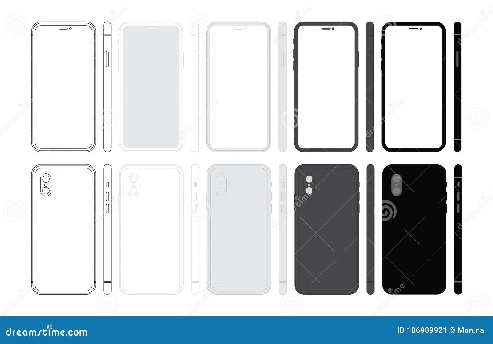 Blueprint Mobile Phone Wireframe App Template Dark Stock Vector ...