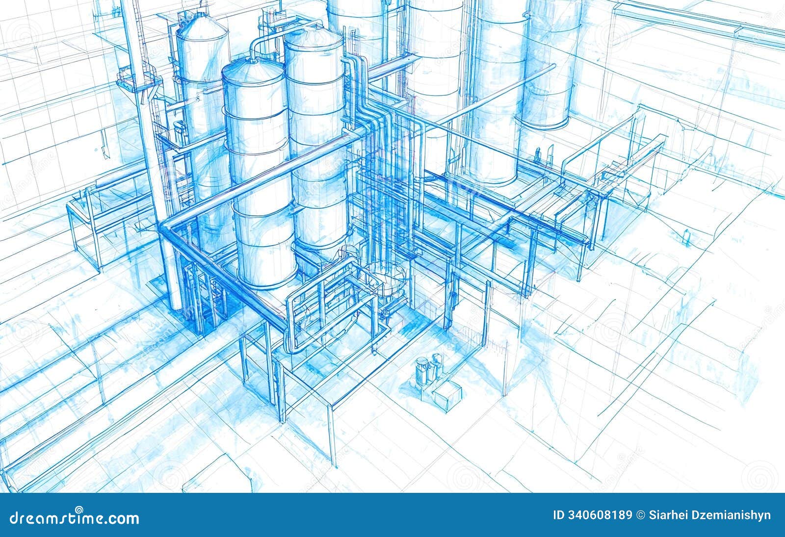 Blueprint of a Modern Industrial Facility with Storage Tanks and Piping ...