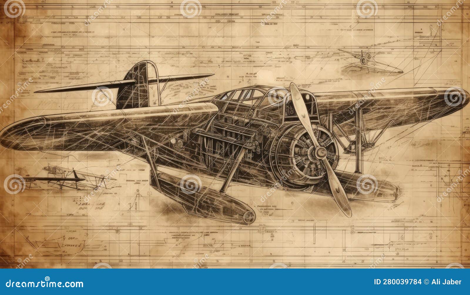 A Blueprint of an Old Vintage Plane , Ai, Ai Generative, Illustration ...