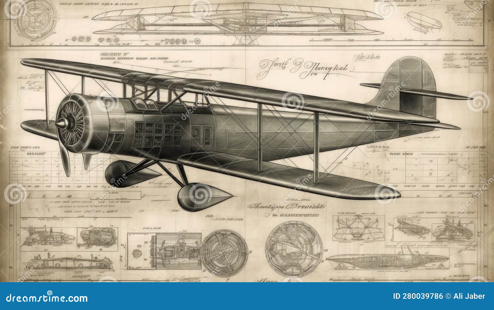 A Blueprint of an Old Vintage Plane , Ai, Ai Generative, Illustration ...