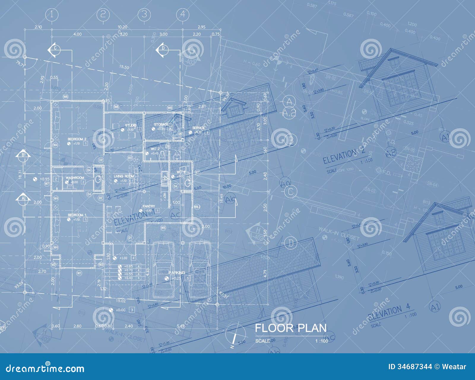 Blueprint overlay stock illustration. Illustration of exterior - 34687344