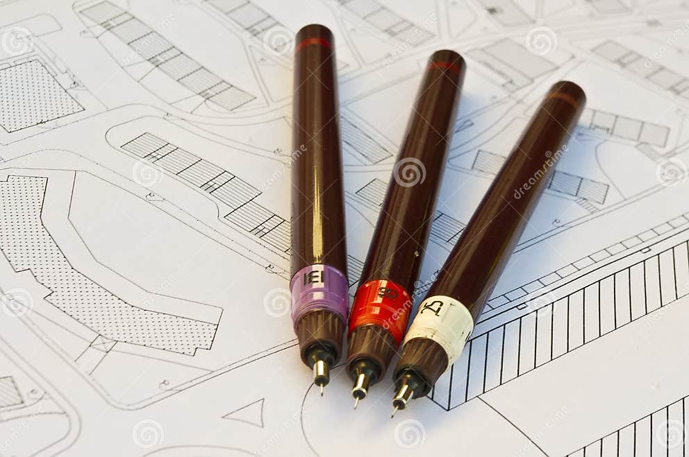 Blueprint with pen stock photo. Image of engineer, design - 18082142
