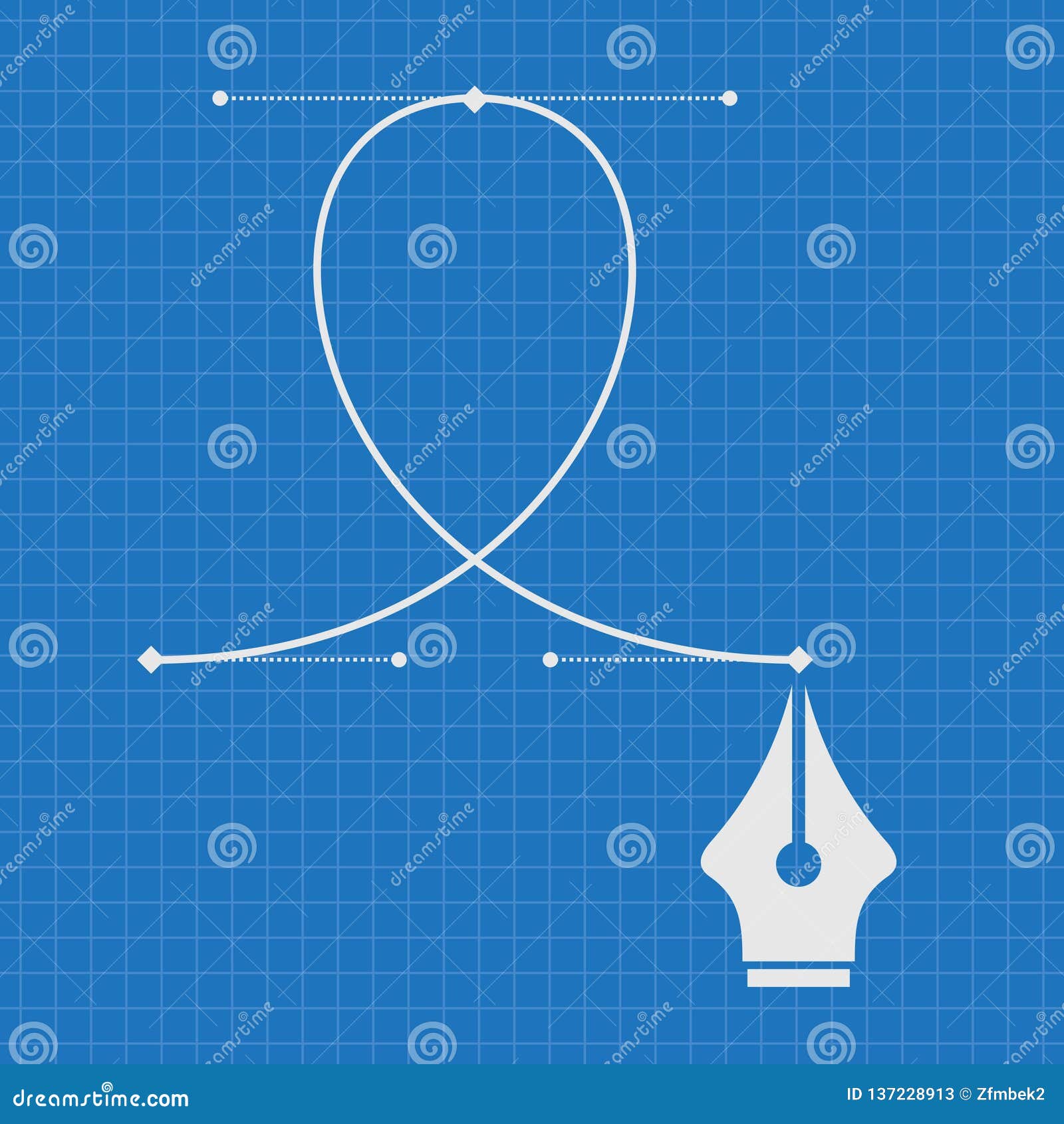 Blueprint of Pen Tool Cursor and Curve Control Points. Vector ...