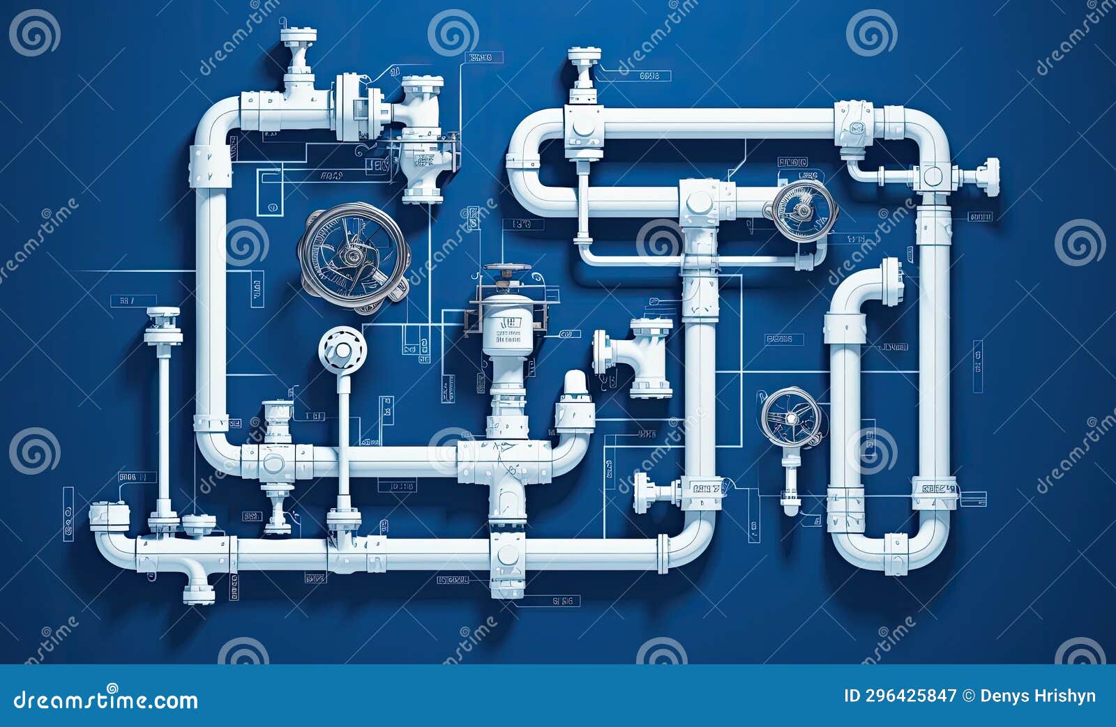 A Blueprint of Plumbing System with Pipes and Valves on a Blue ...