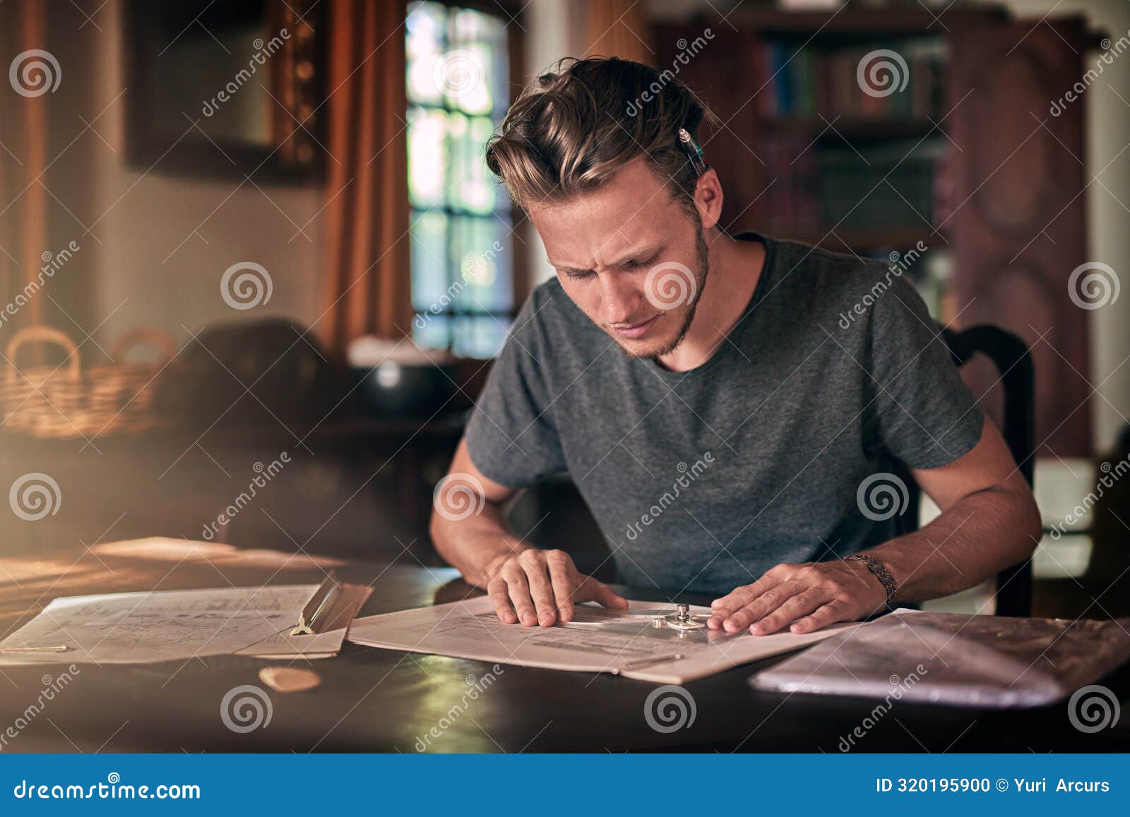 Blueprint, Problem and Architect Planning a Project in Home Office ...