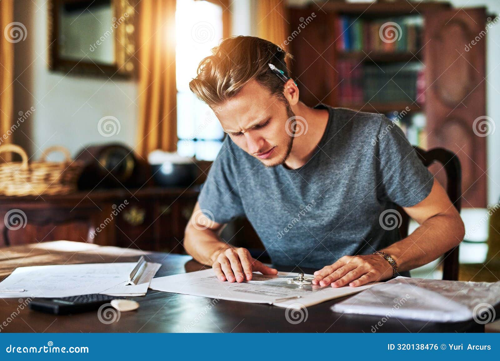 Blueprint, Problem and Architect Planning a Project in Home Office ...