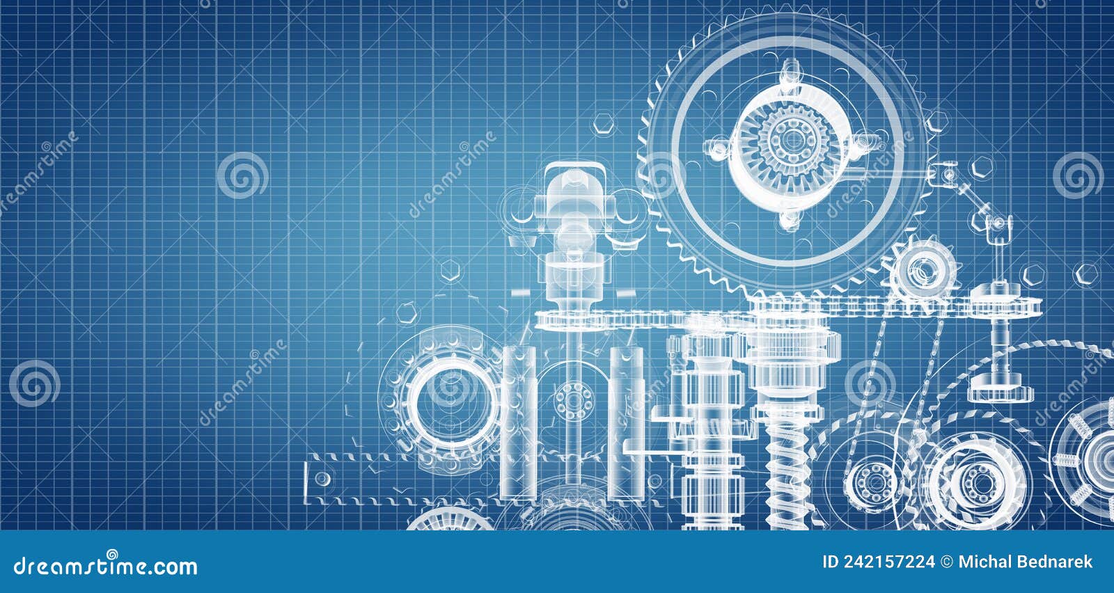 Blueprint Project of Engine Design with Gears Stock Illustration ...