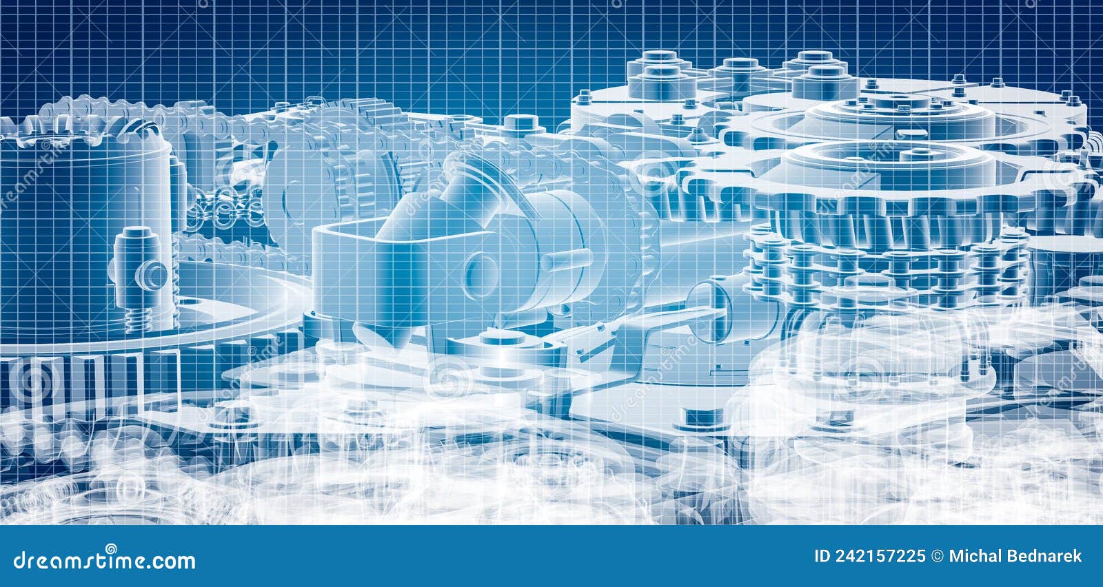 Blueprint Project of Engine Design with Gears Stock Illustration ...