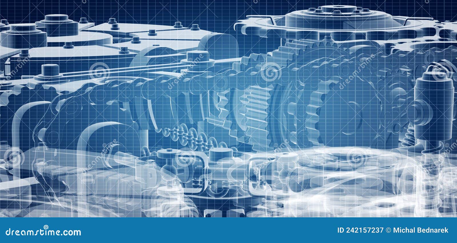 Blueprint Project of Engine Design with Gears Stock Illustration ...