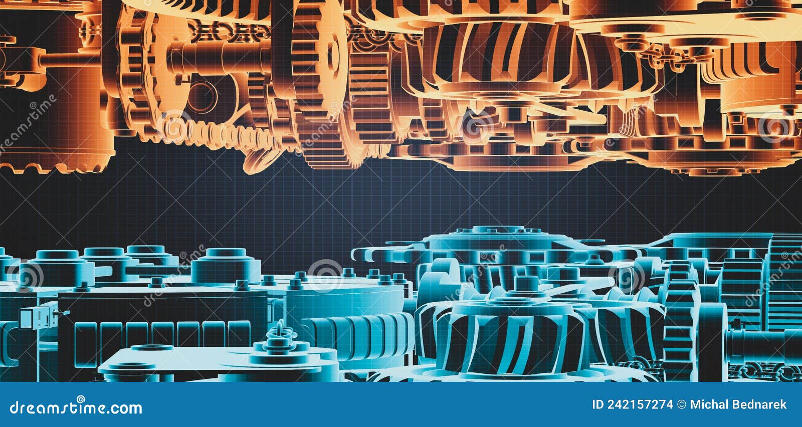 Blueprint Project of Engine Design with Gears Stock Illustration ...