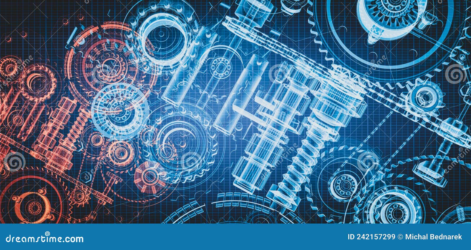Blueprint Project of Engine Design with Gears Stock Illustration ...