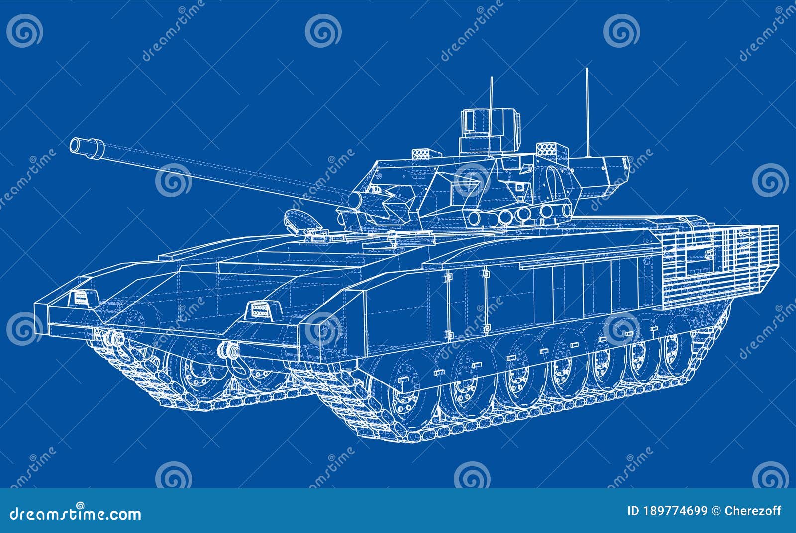 Blueprint of Realistic Tank Stock Illustration - Illustration of ...