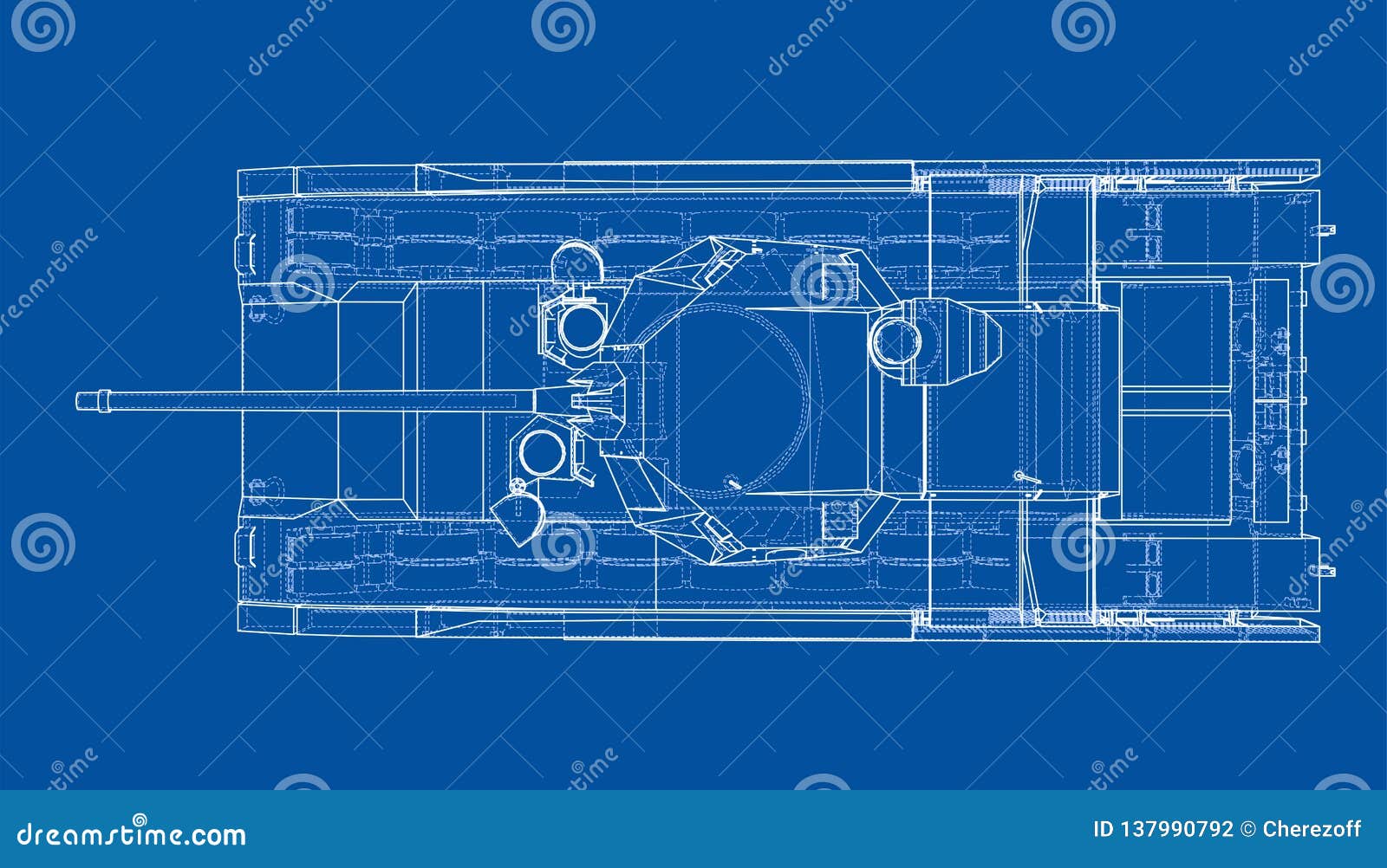Blueprint Of Realistic Tank. Top, Front And Side View. Detailed Armored ...