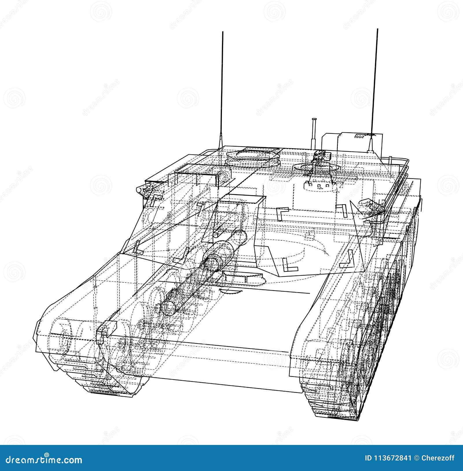 Blueprint of Realistic Tank Stock Illustration - Illustration of ...