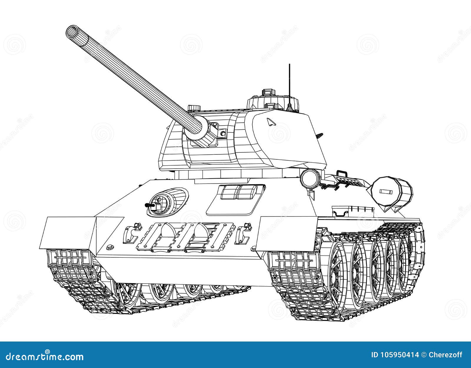 Realistic Tank Blueprint. Outline Armored Car On White Background. Top ...