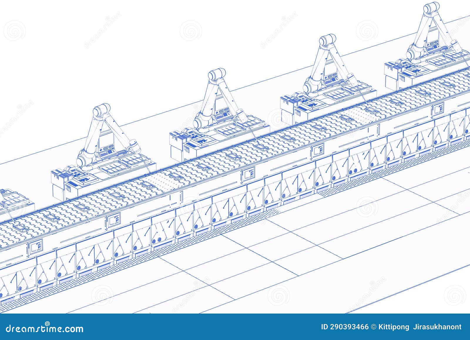 Blueprint of Robot Assembly Line with Smartphone Stock Illustration ...