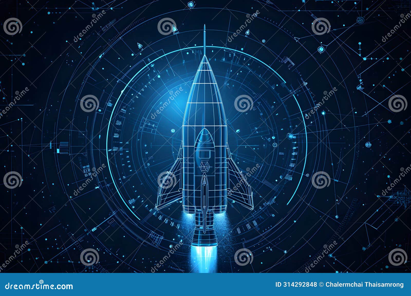 Blueprint Rocket Technology Background Mesh Line Around by Generative ...