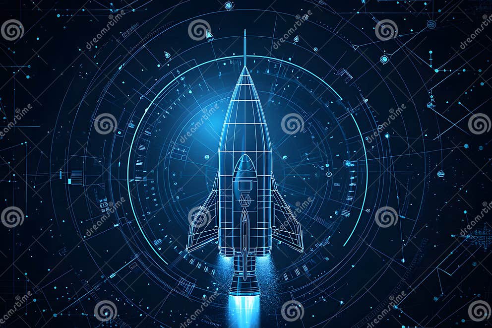Blueprint Rocket Technology Background Mesh Line Around by Generative ...