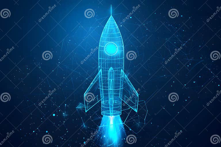 Blueprint Rocket Technology Background Mesh Line Around by Generative ...