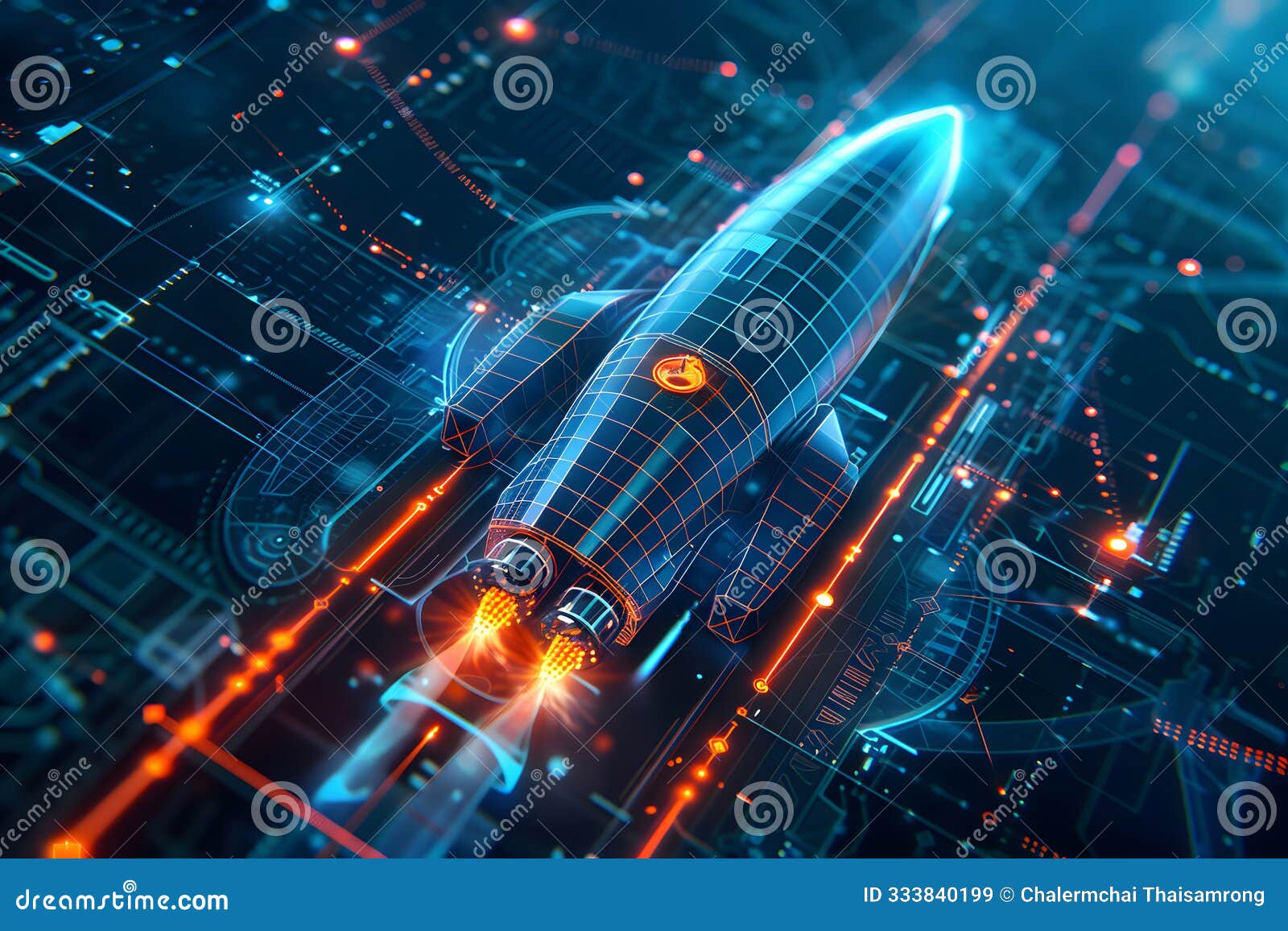 Blueprint Rocket Technology Background Mesh Line Around by Generative ...