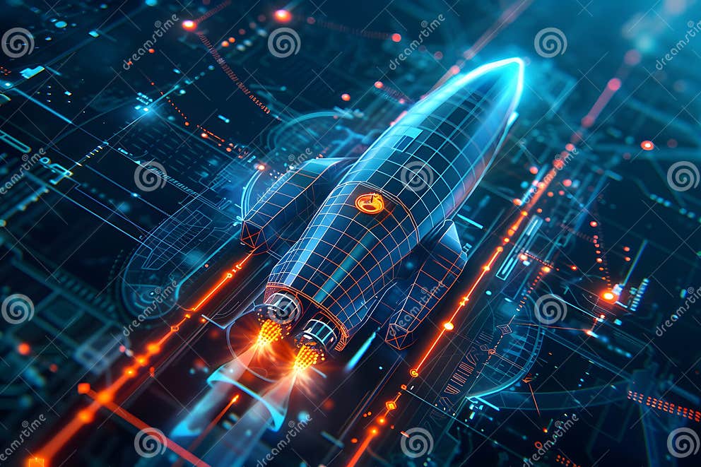 Blueprint Rocket Technology Background Mesh Line Around by Generative AI Stock Image - Image of ...